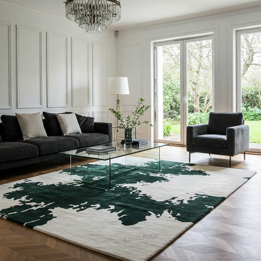 Modern Abstract Forest Green & Ivory Area Rug – 8x10 Ft | Luxury Living ...