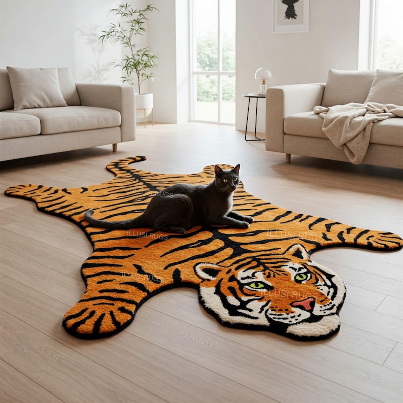 5x8, 5x7, 9x12fthandmade 4x6ft Tiger Print Rug Soft Animal Shape Rug ...