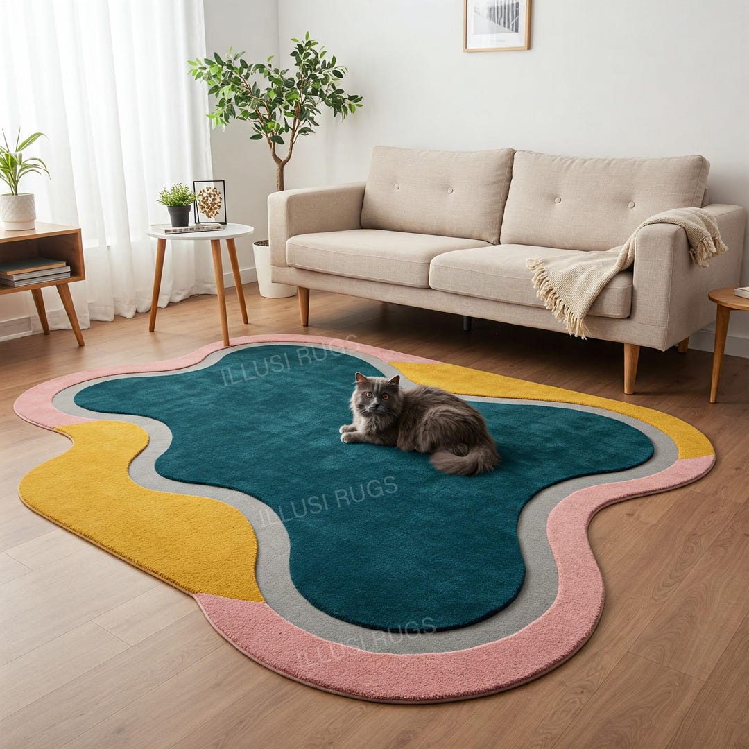 Modern Abstract Wavy Area Rug 8x10 Multicolor Artistic Accent Carpet ...