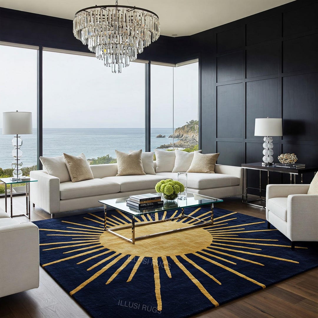 9x12ft Modern Sunburst Radiance Rug – Luxury Decor Floor 9x12ft,navy ...
