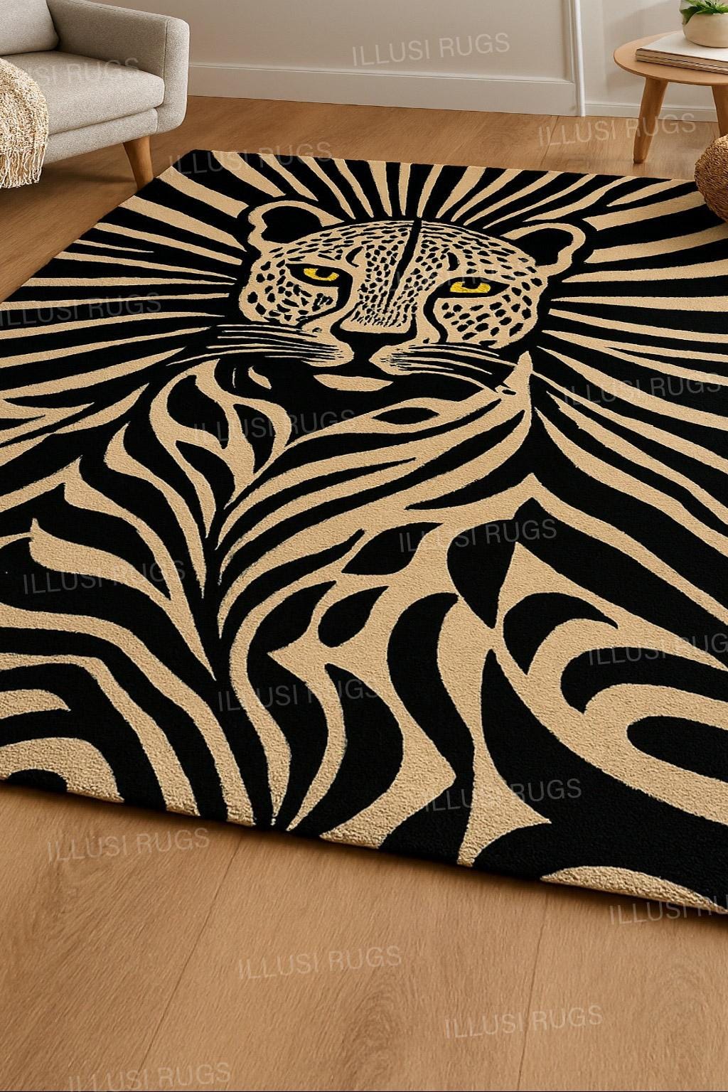 8x10ft Large Wild Lepord Rug | Bold Black & Beige Leopard Face Area Rug ...