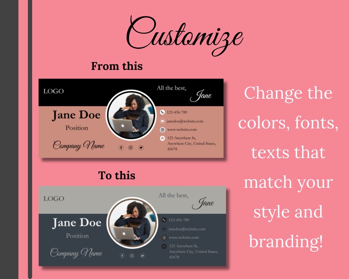 Editable Custom Gmail Email Signature Template Canva Blush - Etsy
