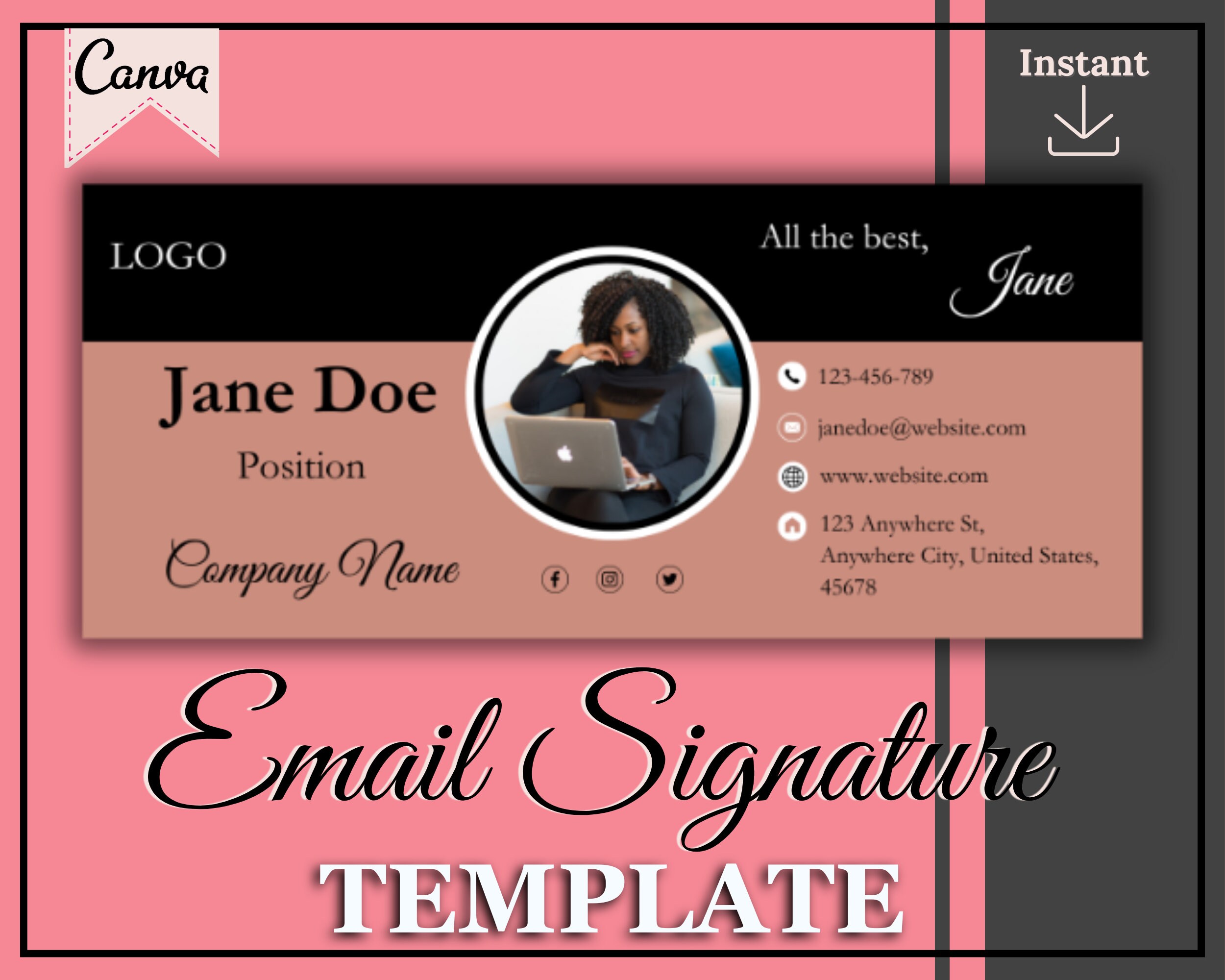 Editable Custom Gmail Email Signature Template Canva Blush - Etsy