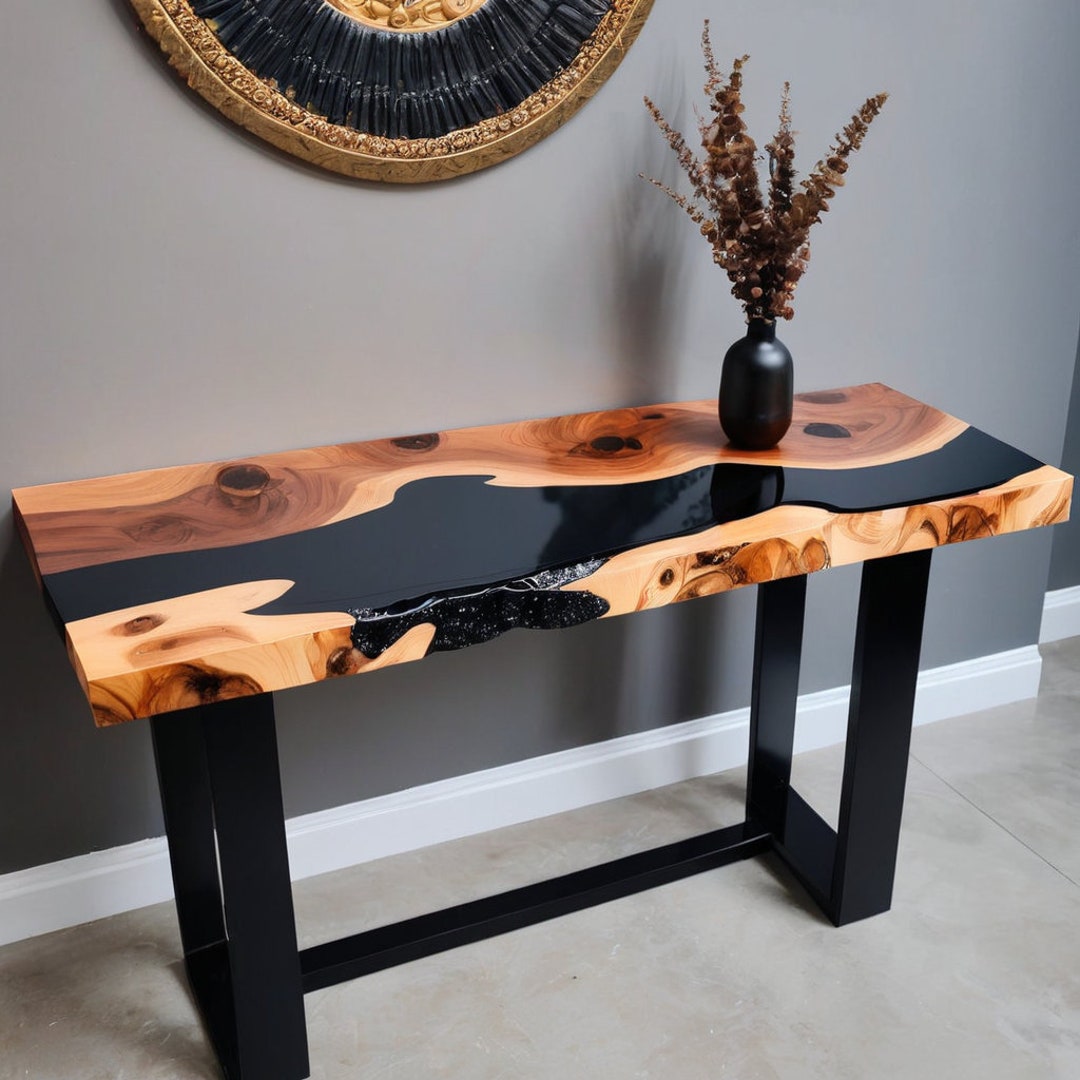 Live Edge Console Table, Tv Stand, Wood Resin Console Table, Narrow ...