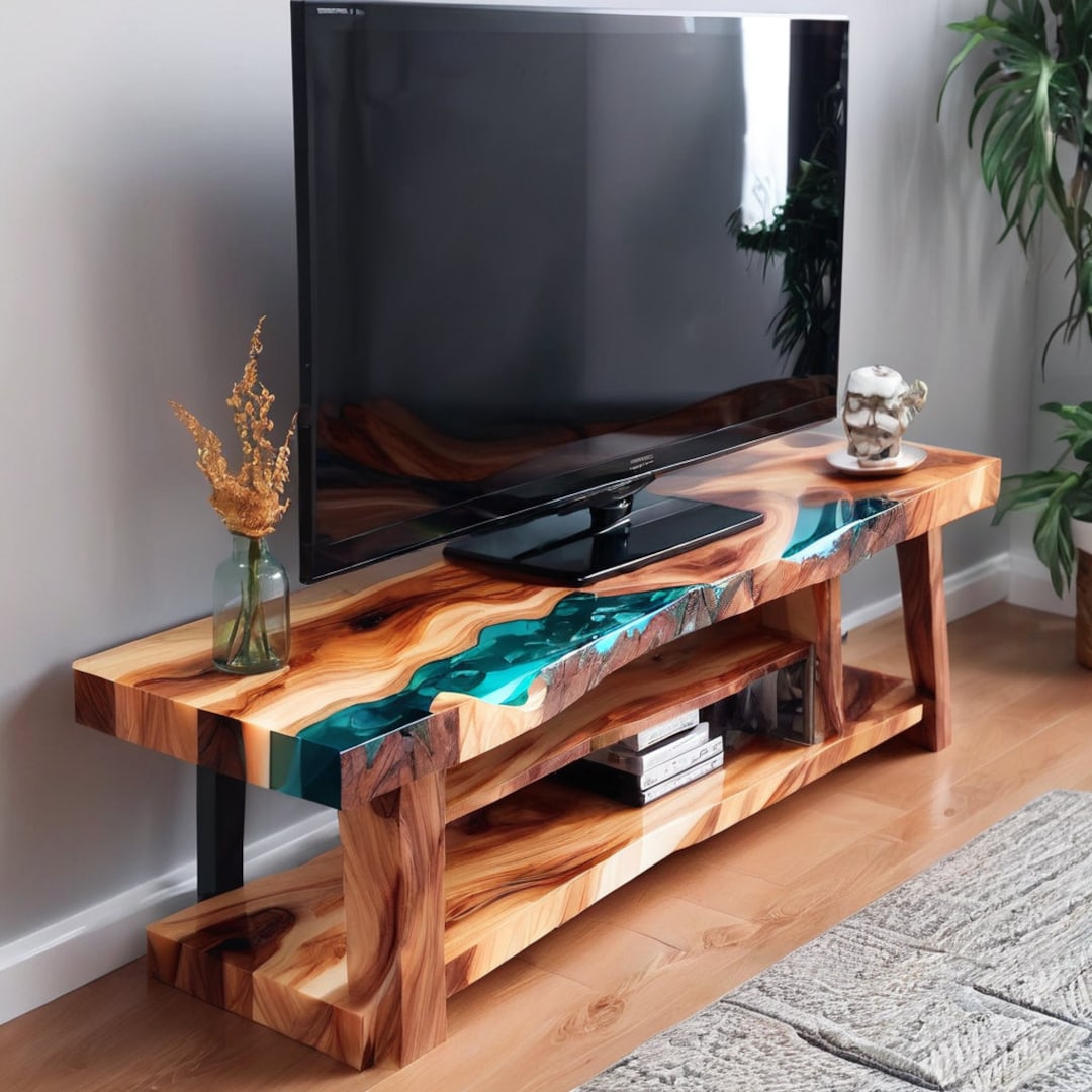 TV Stand Epoxy Resin Live Edge, TV Stand, Media Console Table, , Living ...