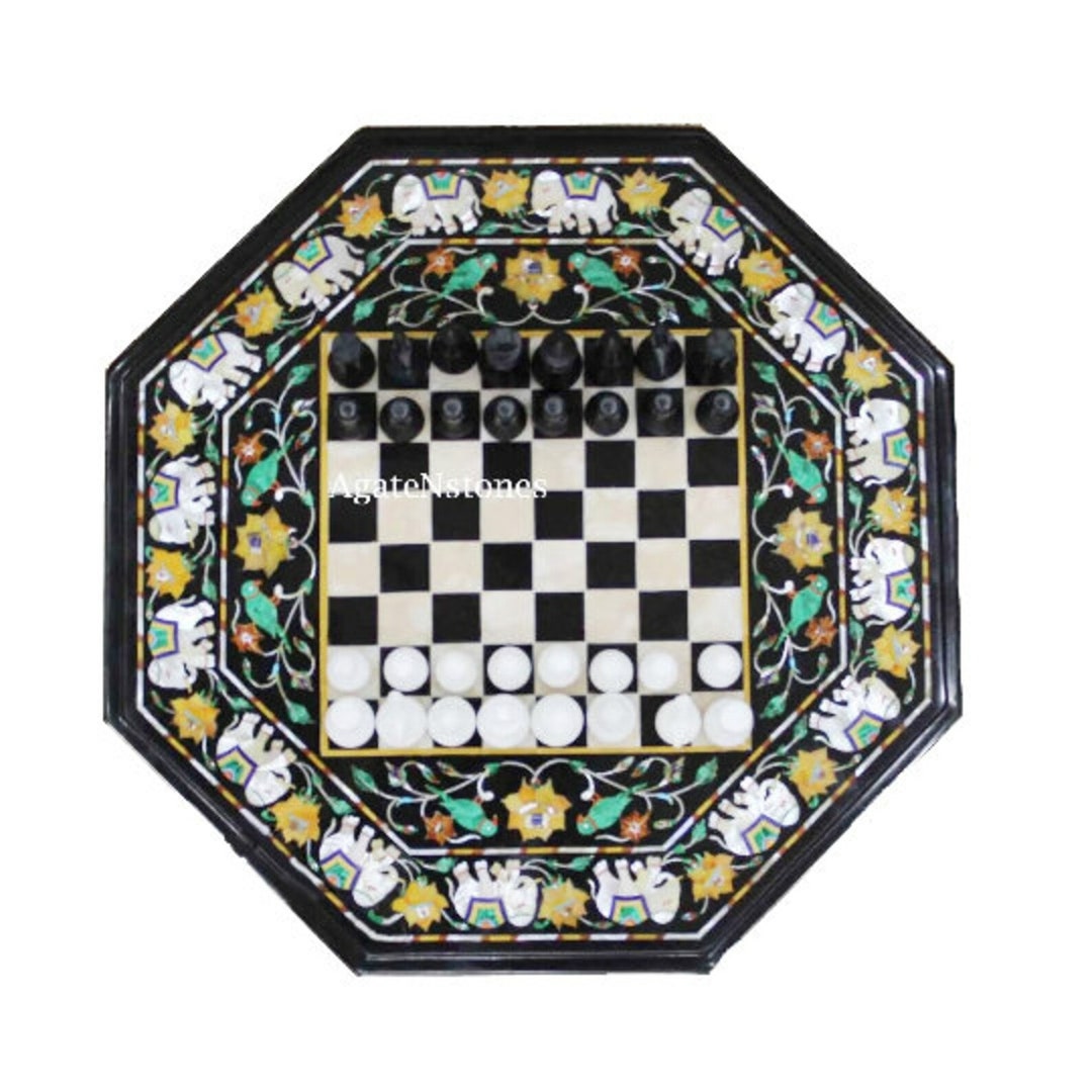 Marble Chess Board Table Handmade Gemstones Inlay / Collectible Marble ...
