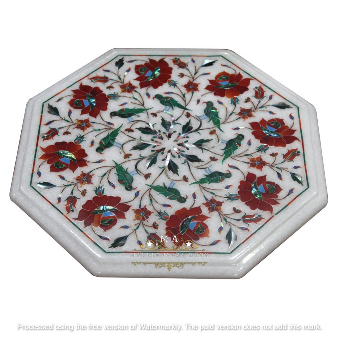 Wine Table Top White Marble Inlay Table Top / Side Table / End Table ...