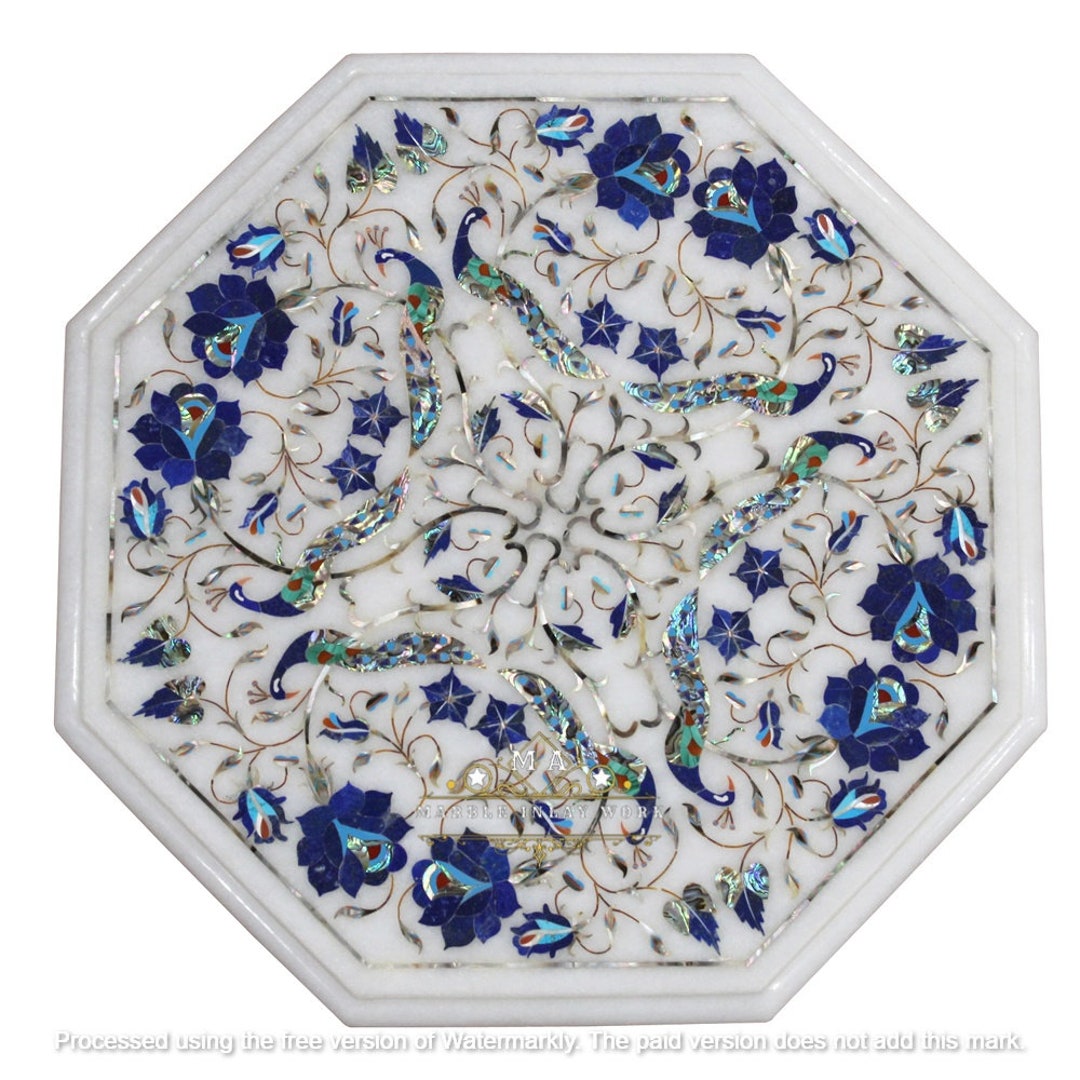 Abalone Shell Inlay Marble Coffee Table Top White Marble Inlay Table ...