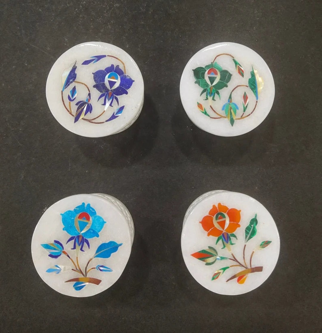 White Marble Box Inlaid With Flowers, Small Jewelry Box With Lattice ...