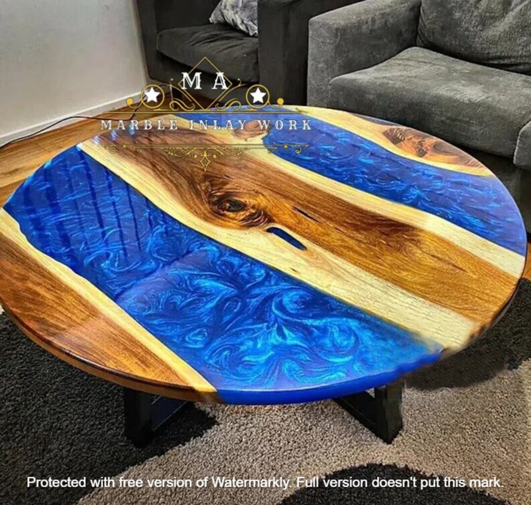 Blue Epoxy Table Top, Round Epoxy Dining Table, Round Epoxy Table ...
