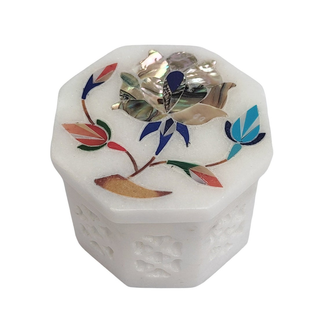 Inlaid Floral Marble Decorative Box Inlaid Stone Marble Jewelry Box ...