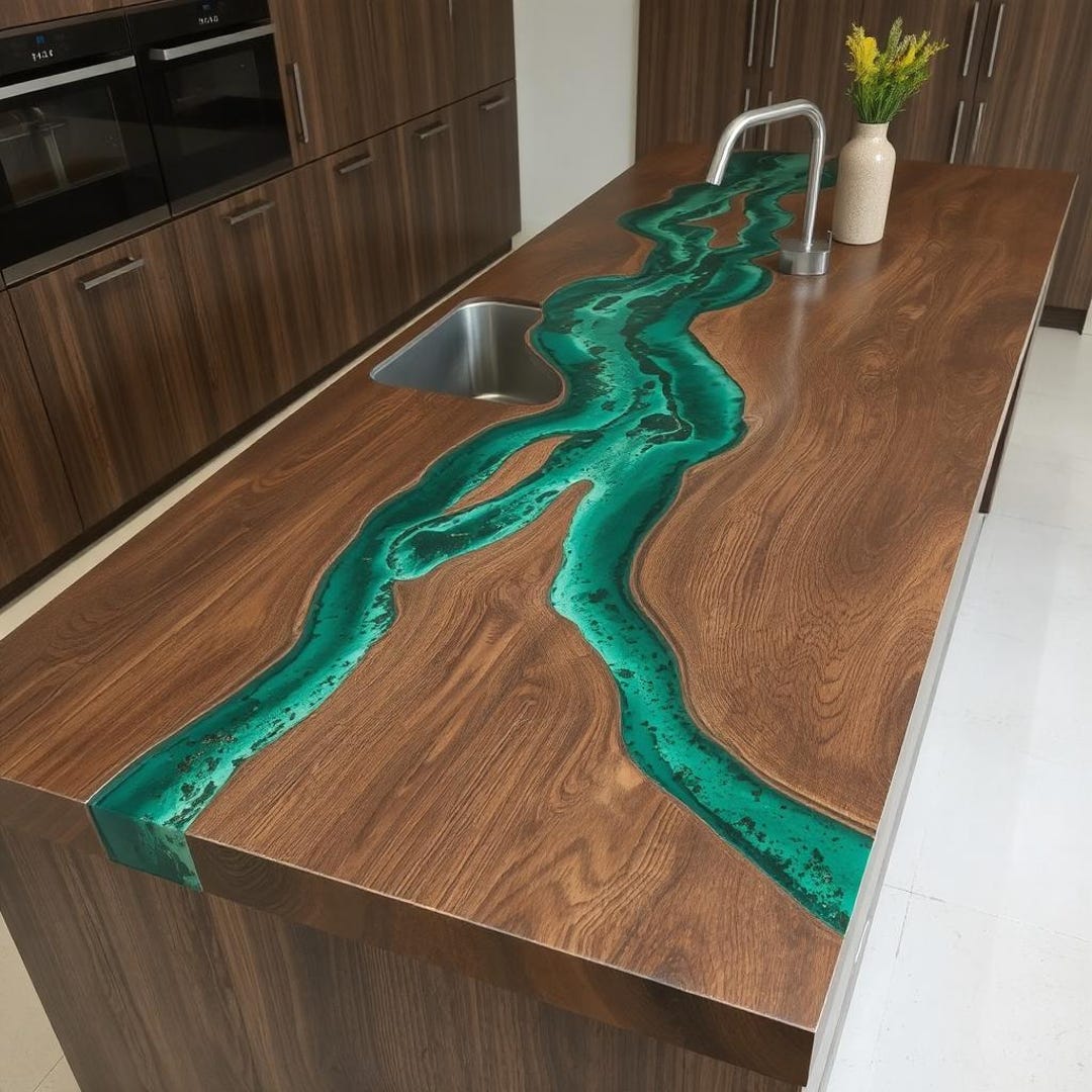 Epoxy Kitchen Counter Top, Resin River Counter Tops, Handmade Furniture ...