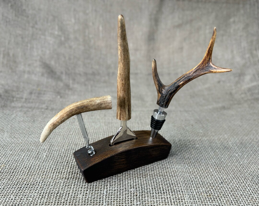 Antler Bar Set Handcrafted Bottle Opener, Wine Opener and Cork, Real ...