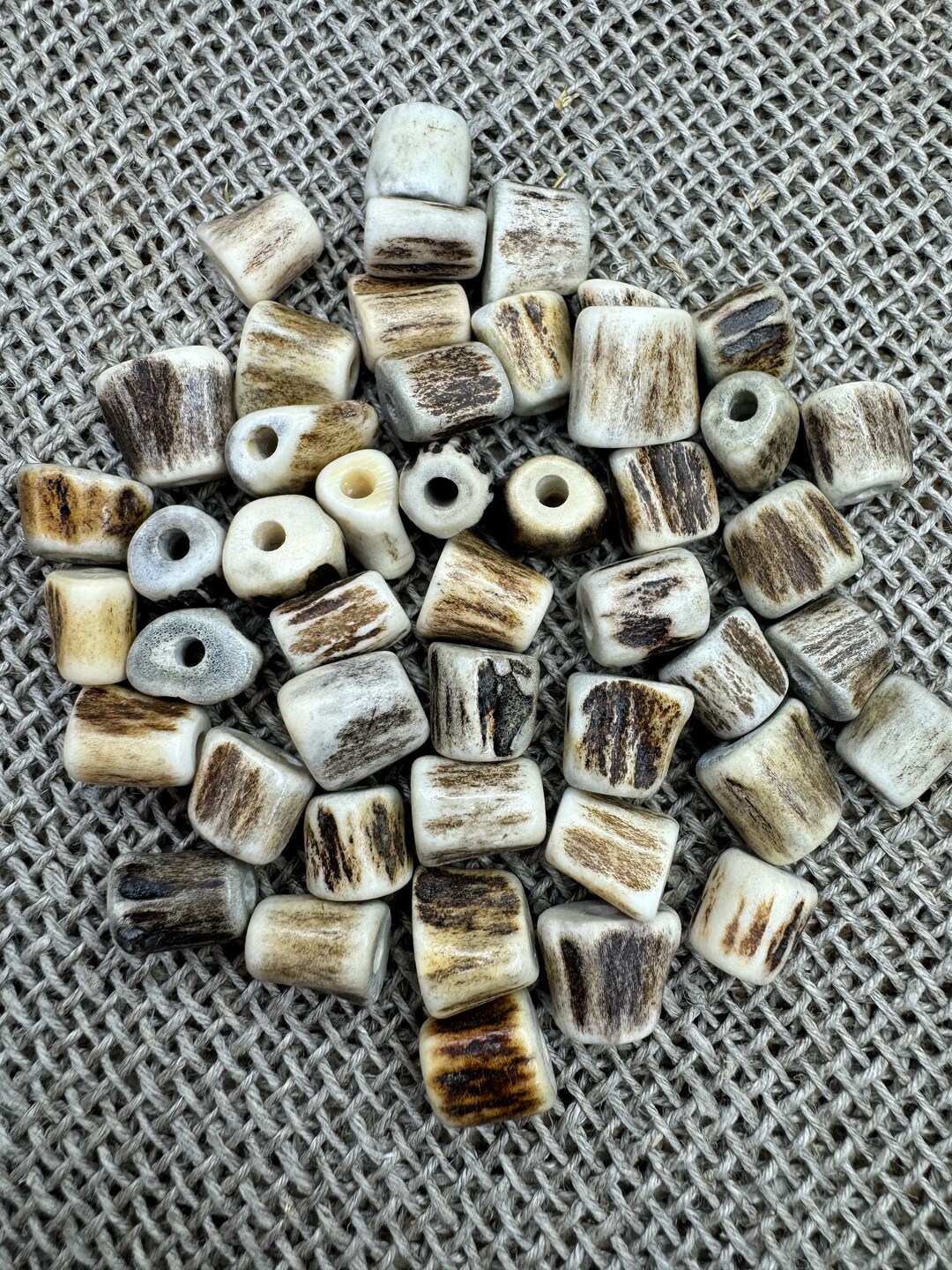 Real Moose & Deer Antler Beads, Set of 20 Unique Drilled Barrel Beads ...
