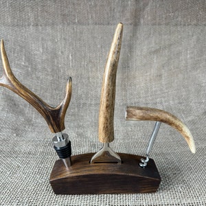 Antler Bar Set Handcrafted Bottle Opener, Wine Opener and Cork, Real ...