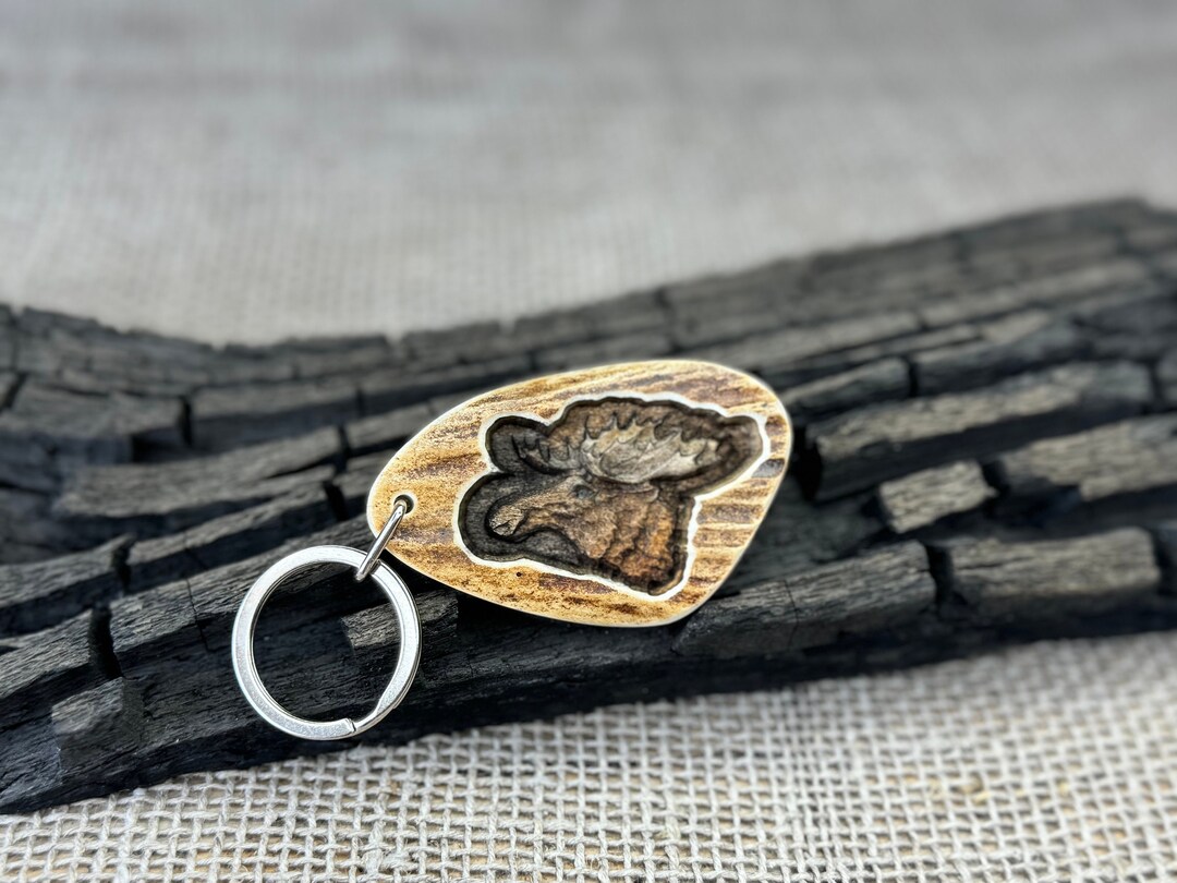 Moose Totem Moose Antler Keyring, Engraved Sustainable Keychain ...