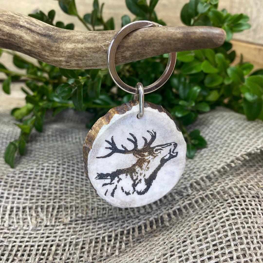Moose Antler Keychain With Laser Engraved Deer Image, Keyring Gift for ...