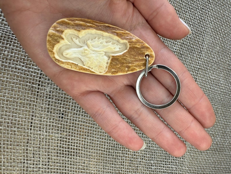 Moose Totem Moose Antler Keyring, Engraved Sustainable Keychain ...
