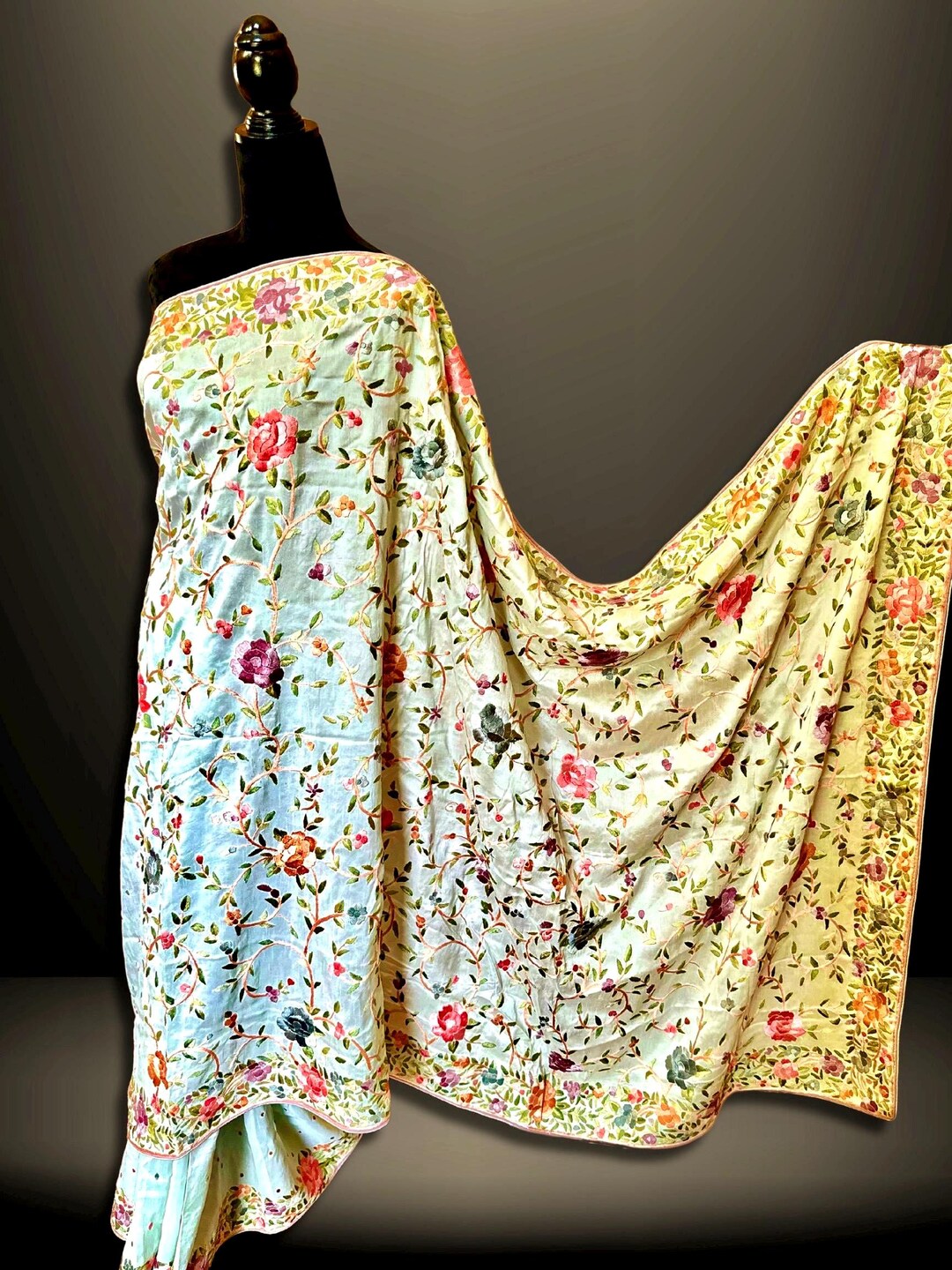 Parsi Gara Hand Embroidered Saree in Pure Tussar 2days Free Shipping ...