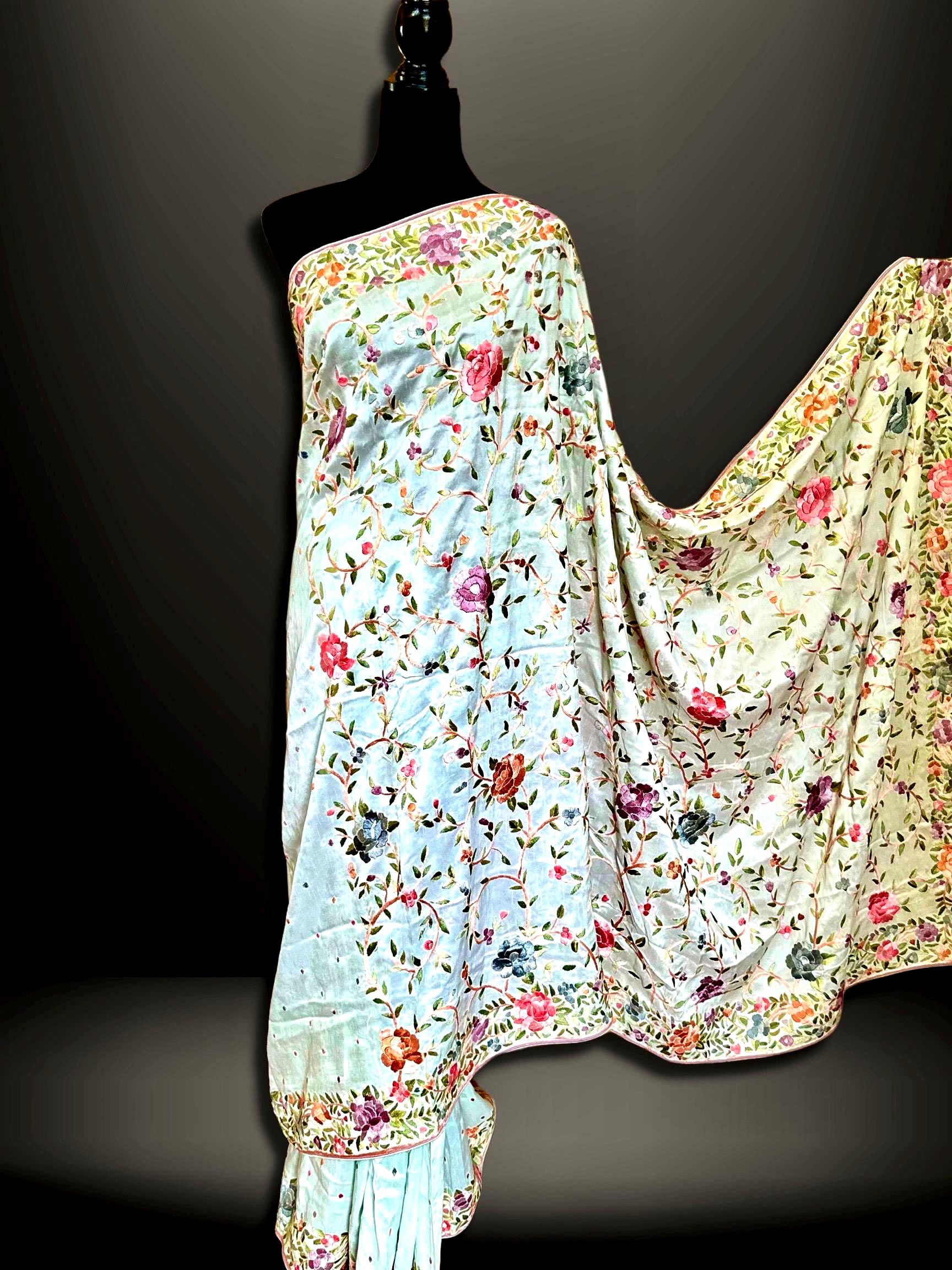 Parsi Gara Hand Embroidered Saree in Pure Tussar 2days Free Shipping ...