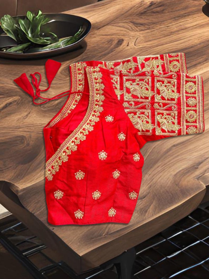 Saree Blouse Red With Golden Embroidery in Pure Silk Designer 2 Days ...