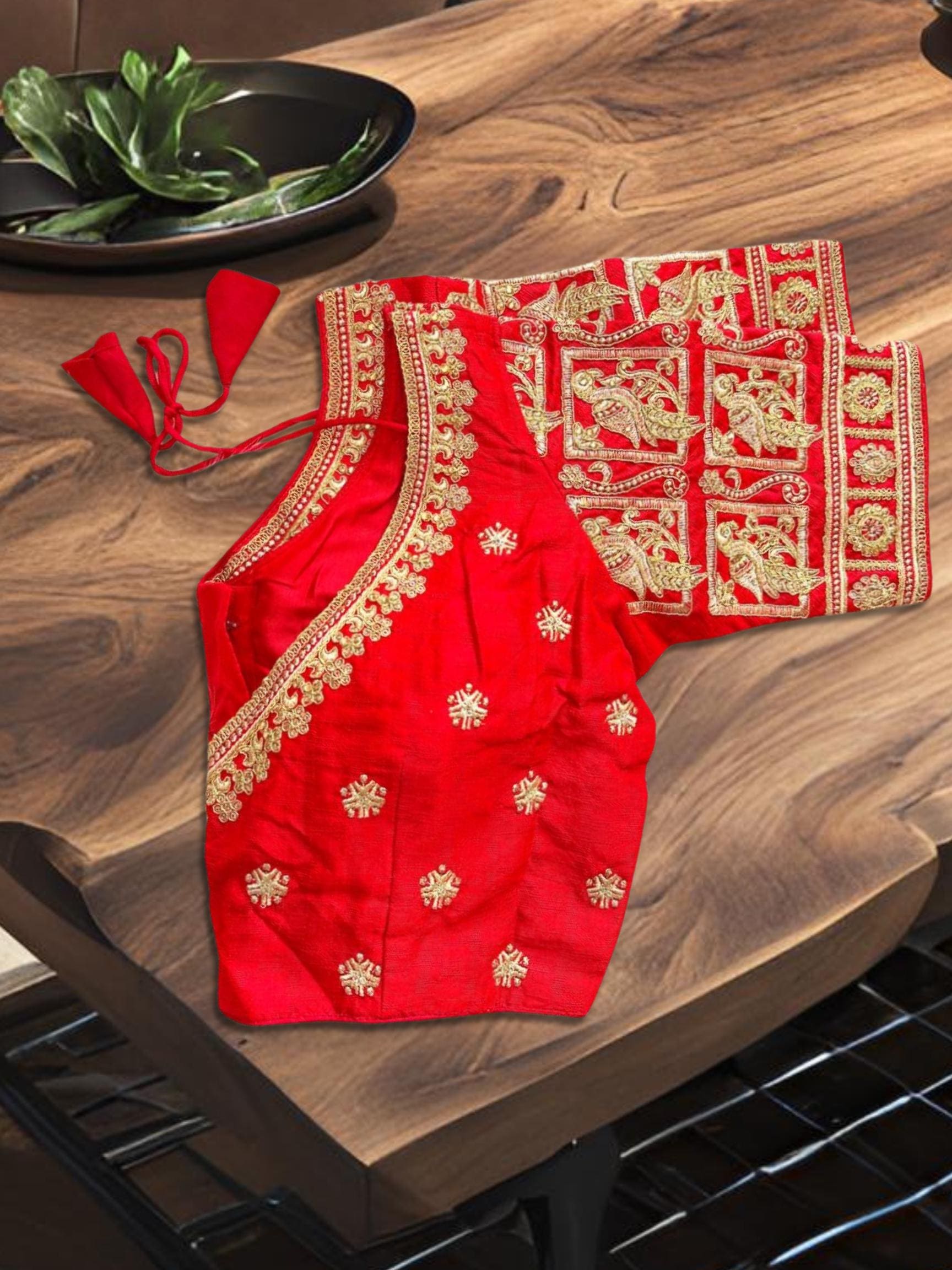 Saree Blouse Red With Golden Embroidery in Pure Silk Designer 2 Days ...