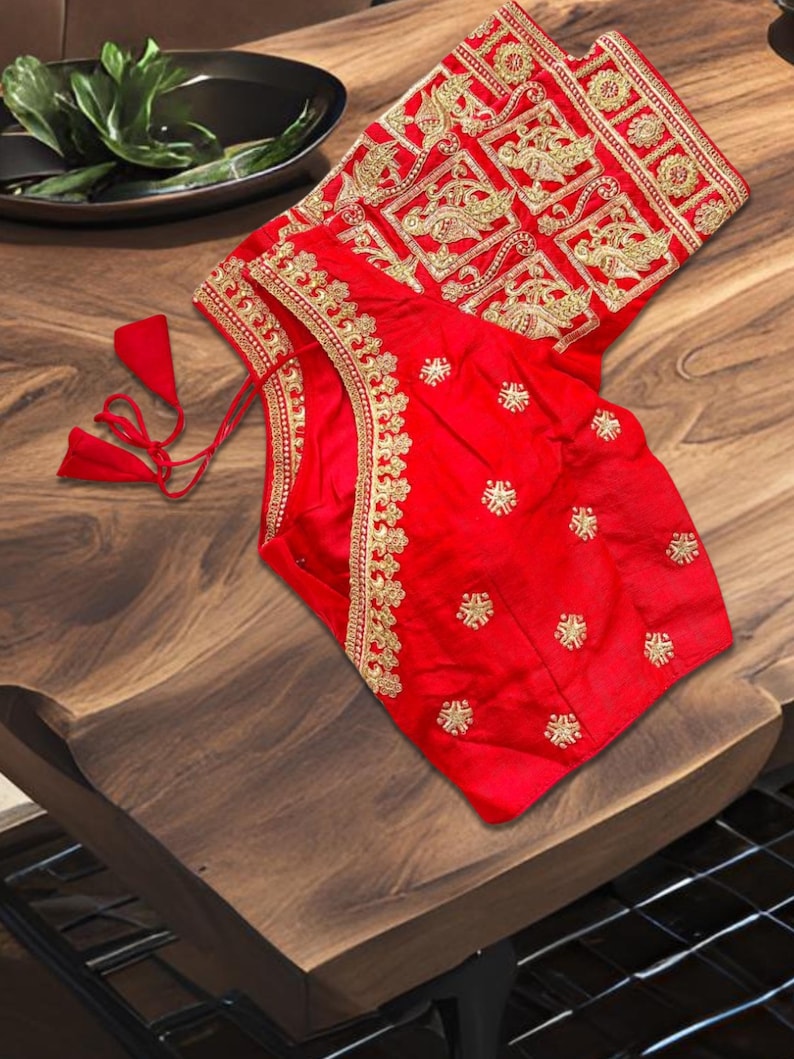 Saree Blouse Red With Golden Embroidery in Pure Silk Designer 2 Days ...