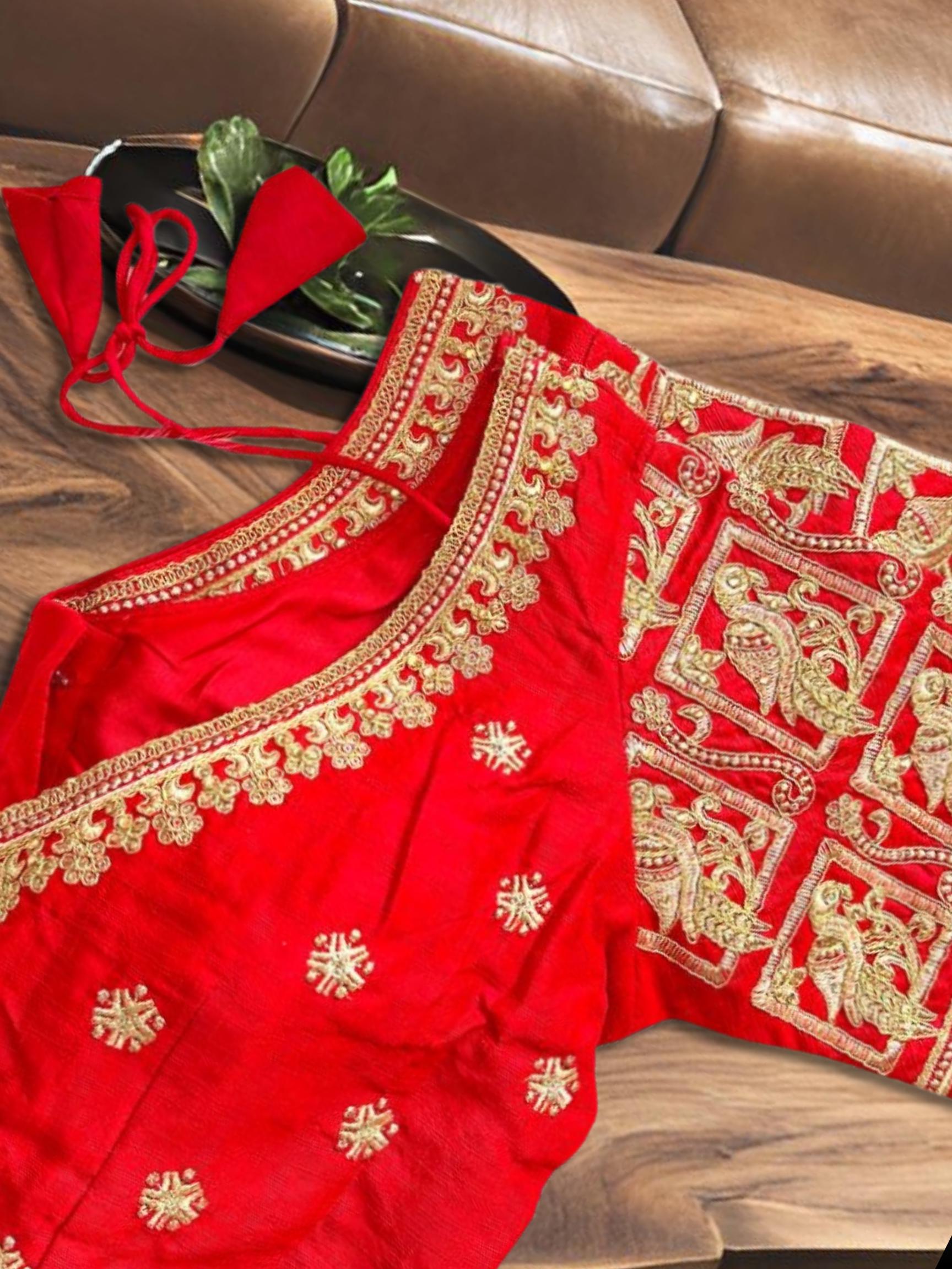Saree Blouse Red With Golden Embroidery in Pure Silk Designer 2 Days ...