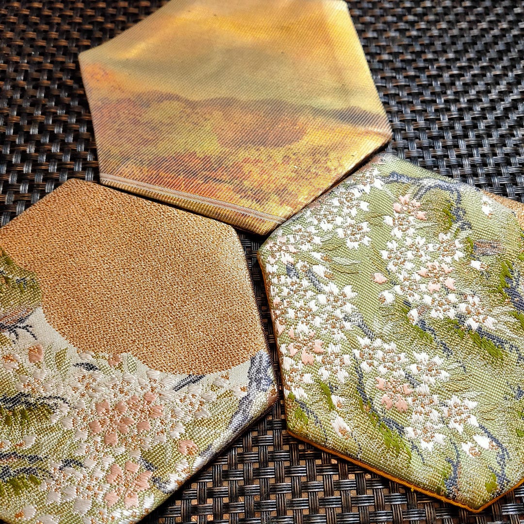 Japanese Silk Kimono Obi Upcycled Set of 3 Coasters 63-1 - Etsy