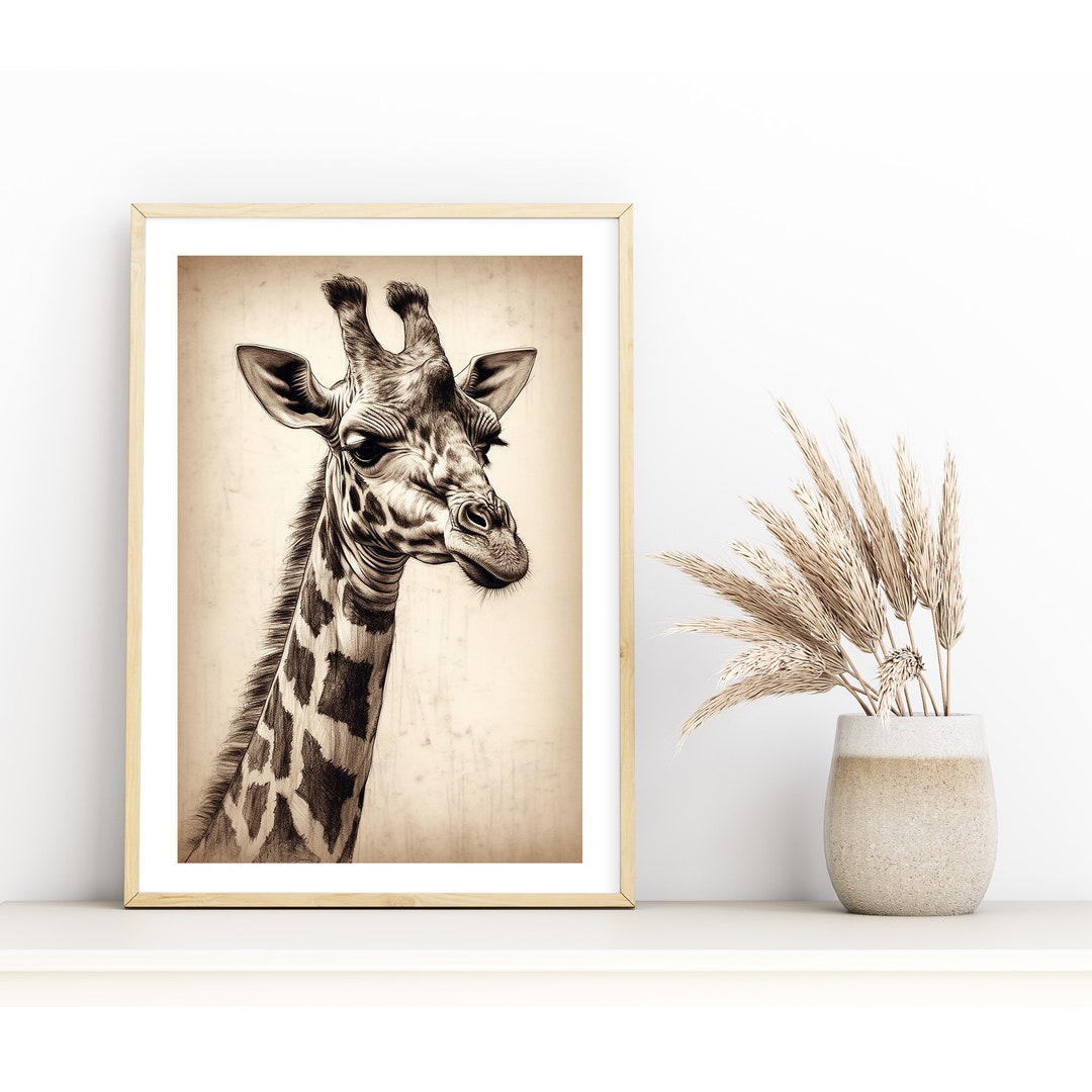 Giraffe Vintage Painting Printable Art Living Room Décor - Etsy
