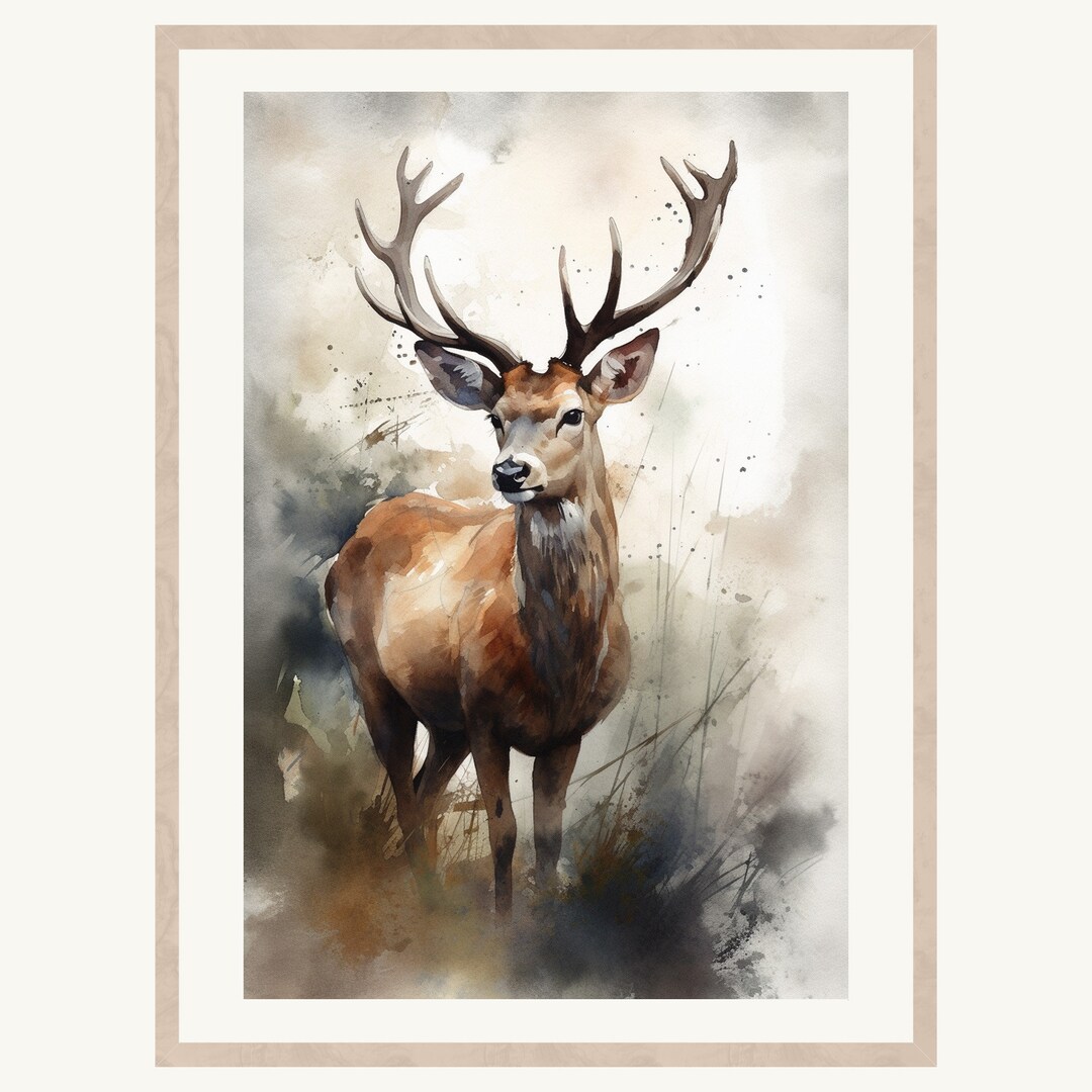 Deer Watercolor Painting Deer Portrait Art Wall Art - Etsy
