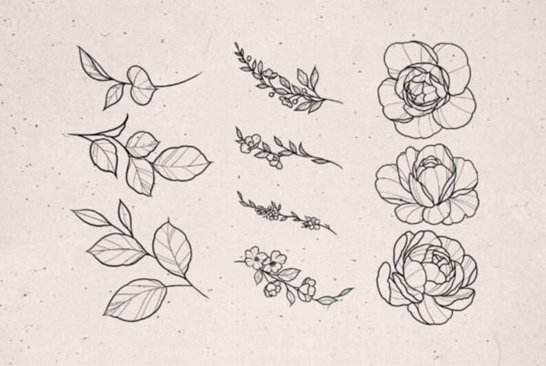 Peony and Leafy Wreath Tattoo Stamps, Procreate Brush Set (digital ...