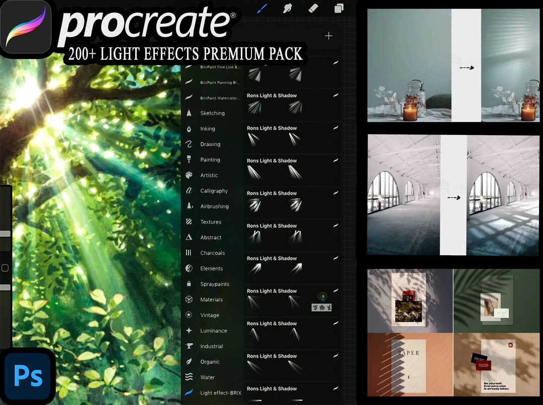 200+ Light Effect Pack for Procreate and Photoshop, Sunlight Rays, Halo ...