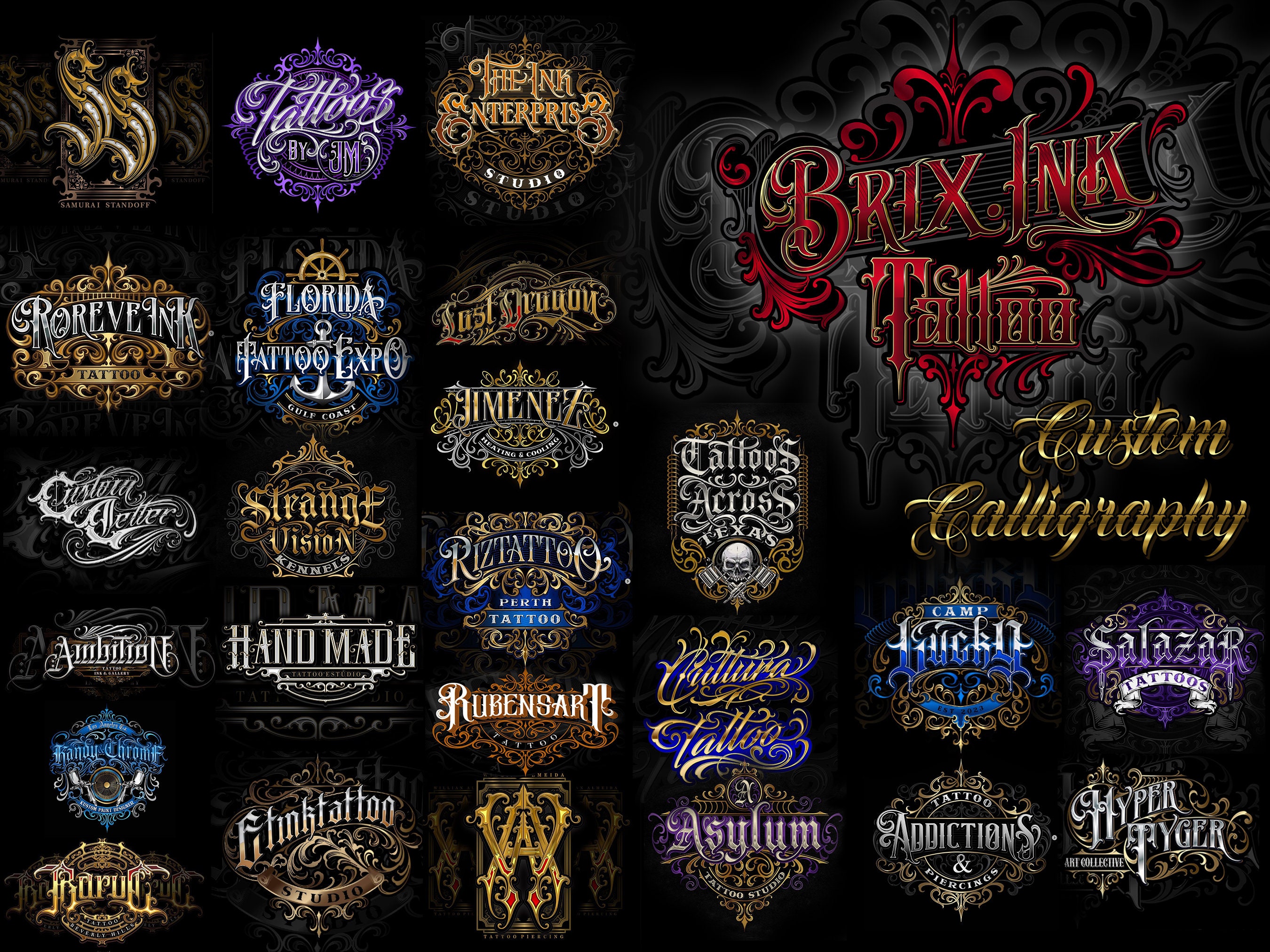 Custom Gothic Blackletter Logo Lettering & Monogram – Tattoo Shop Logo ...