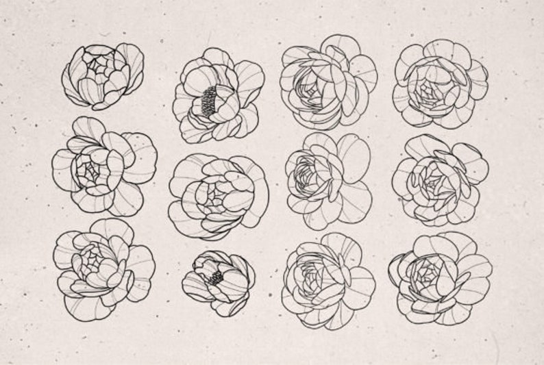 Peony and Leafy Wreath Tattoo Stamps, Procreate Brush Set (digital ...