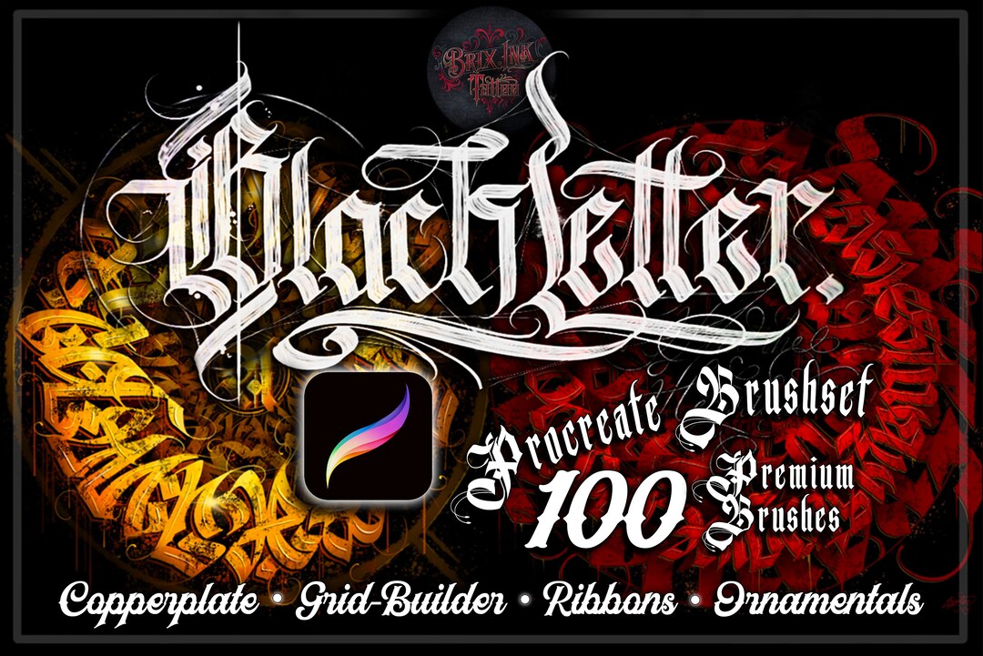100 Gothic Blackletter Calligraphy Brushes for Procreate ...