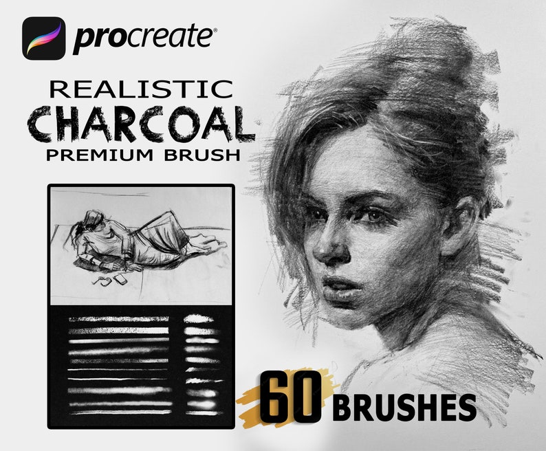 60 Realistic Charcoal Procreate Brushes for Digital Artist - Etsy