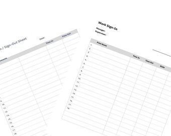 Blank Work Sign In Sheets