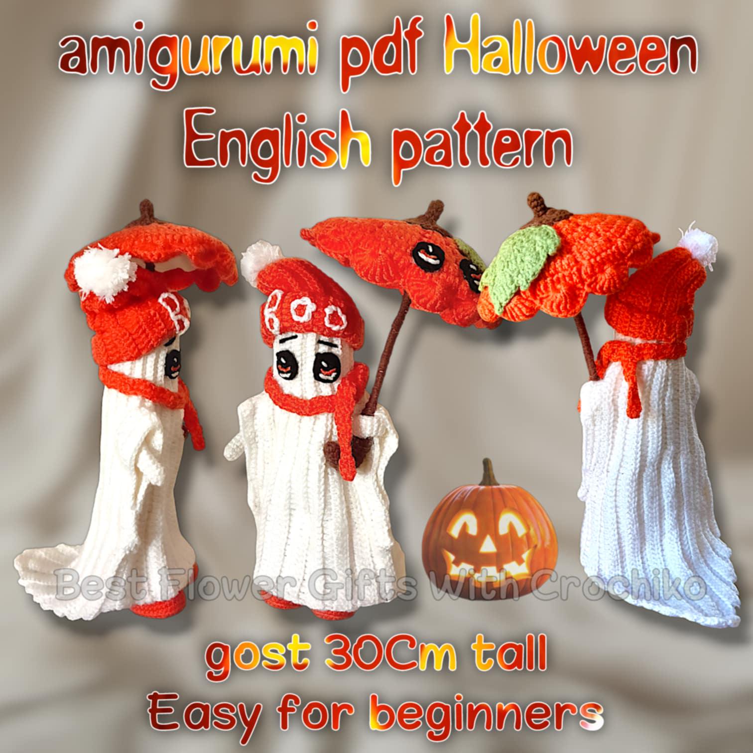 Halloween Crochet Ghost With Pumpkin Hat and Umbrella 30cm Tall PDF ...