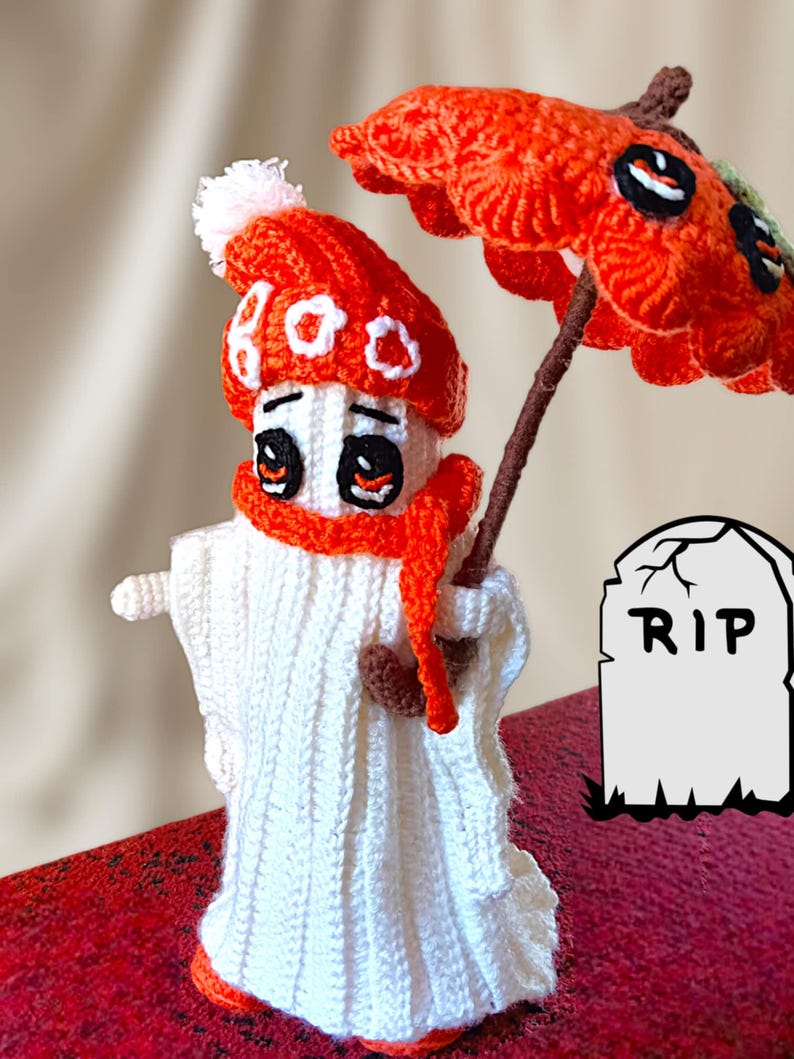 Halloween Crochet Ghost With Pumpkin Hat and Umbrella 30cm Tall PDF ...