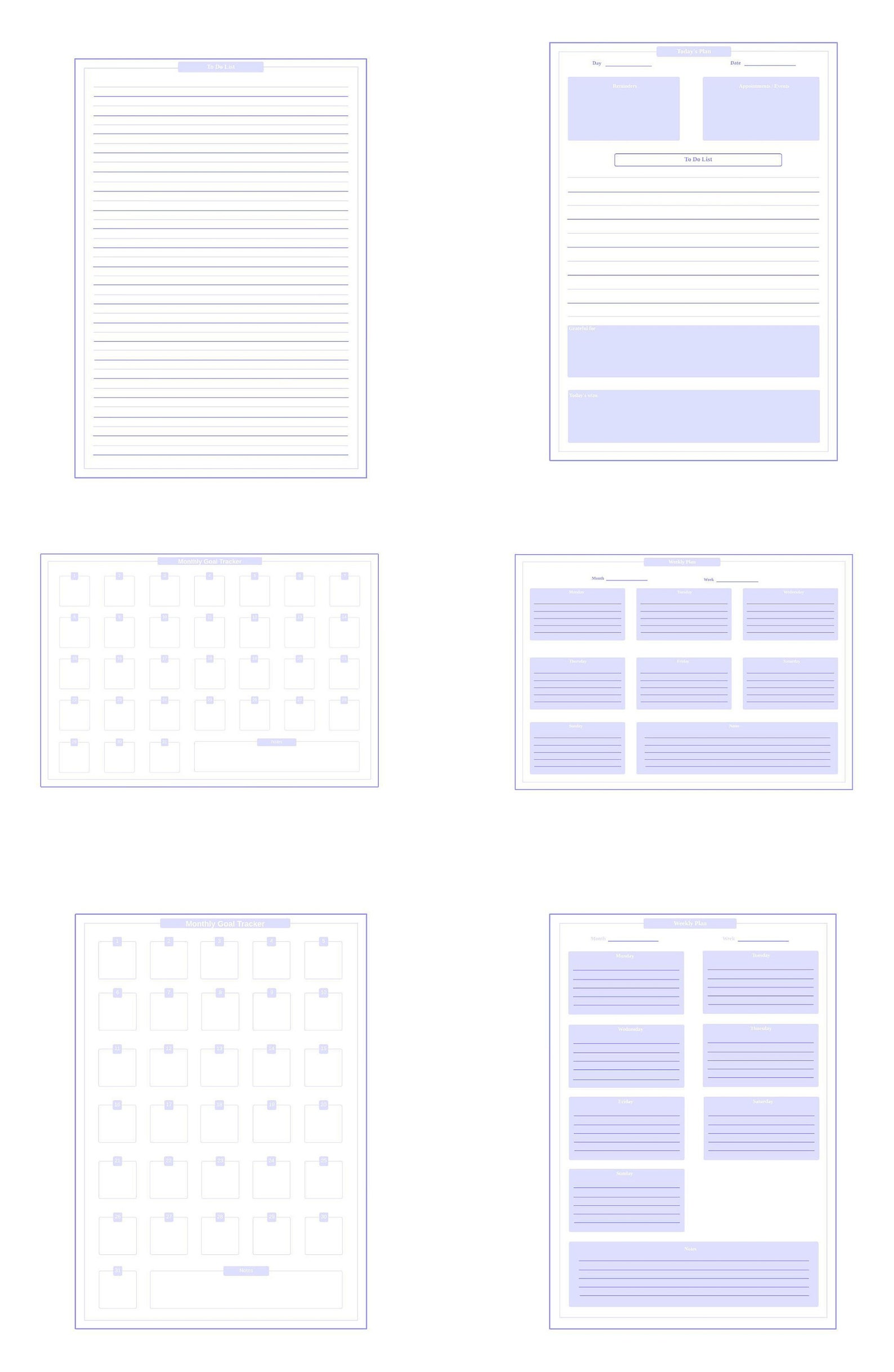 Purple Tracker Bundle, Printable Templates a5,a4,letter, Portrait ...