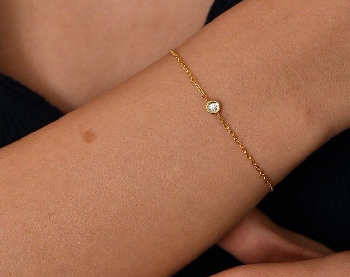 Solitaire Diamond Bracelets, Diamond Bracelets for Women, 14K Real Gold ...