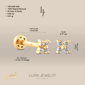 Natural Diamond Flower Flat Back Earrings, Floral Mini Tragus Piercing ...