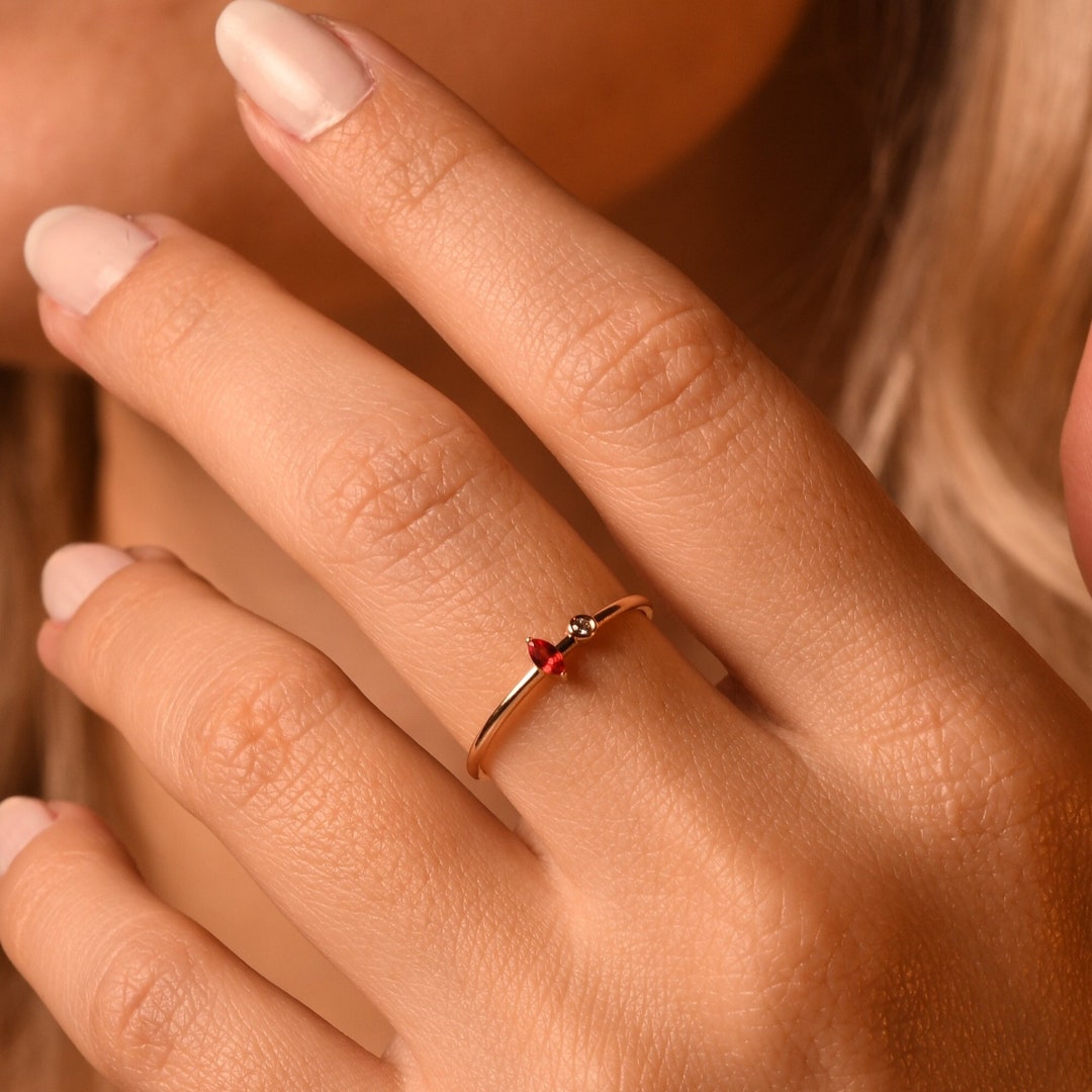 Dainty Ruby Ring Natural, 14k & 18k Natural Ruby Ring, Marquise Genuine ...