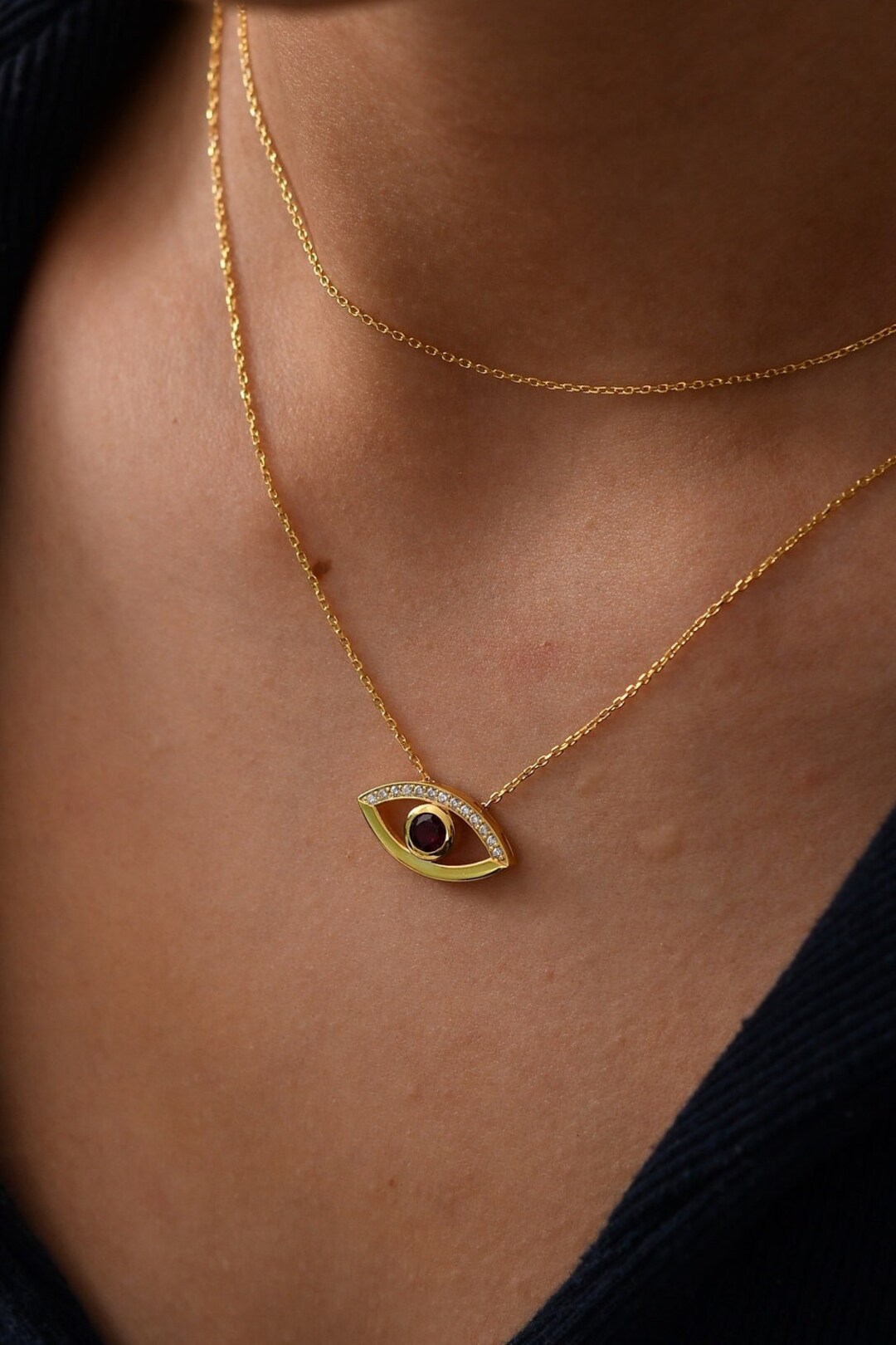 Ruby Necklace, Ruby Protection Necklace, 14K Gold Ruby Evil Eye ...