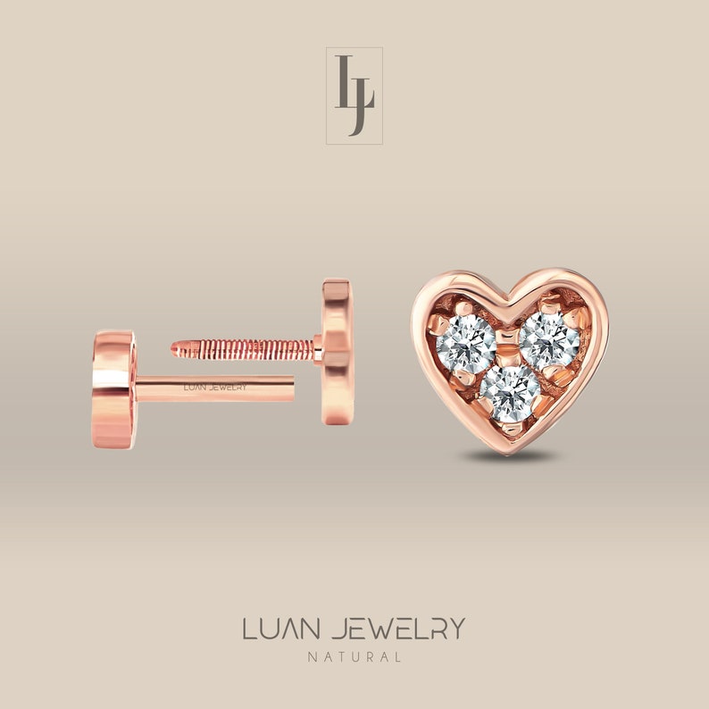 14K Solid Gold Heart Tragus Earrings, Diamond Heart Tragus Piercing ...