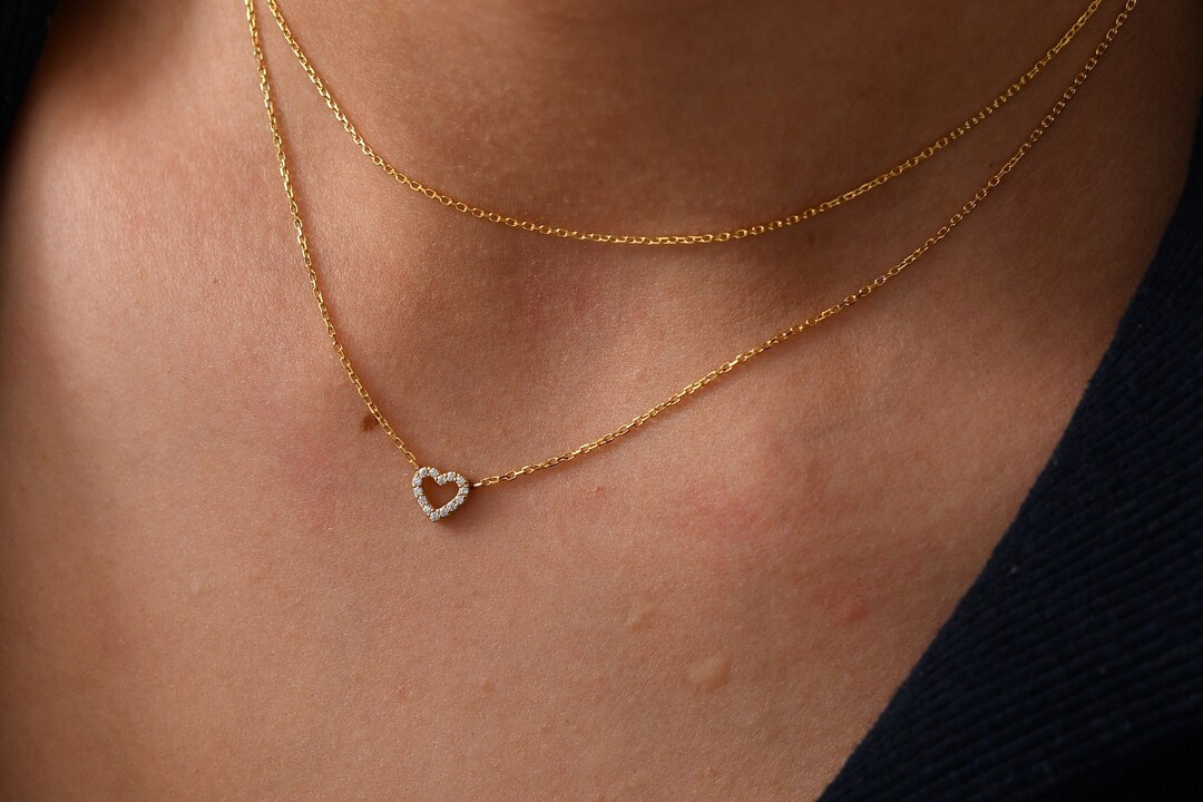 18K Diamond Heart Pendant, Heart Necklace in 14K Real Gold, Necklaces ...