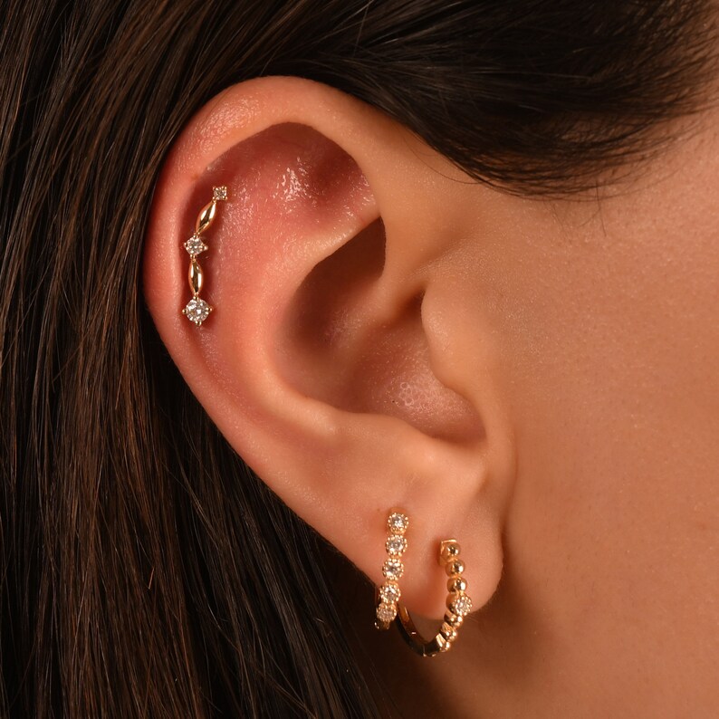 14K Real Gold Genuine Diamond Huggies, Diamond Huggie Hoops, Half ...