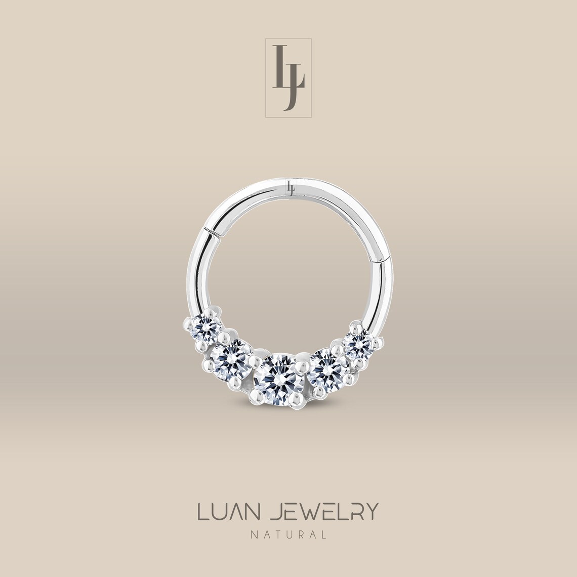 14K Solid Gold Diamond Clicker, Real Diamond Daith Earring, 0.18 Ct ...