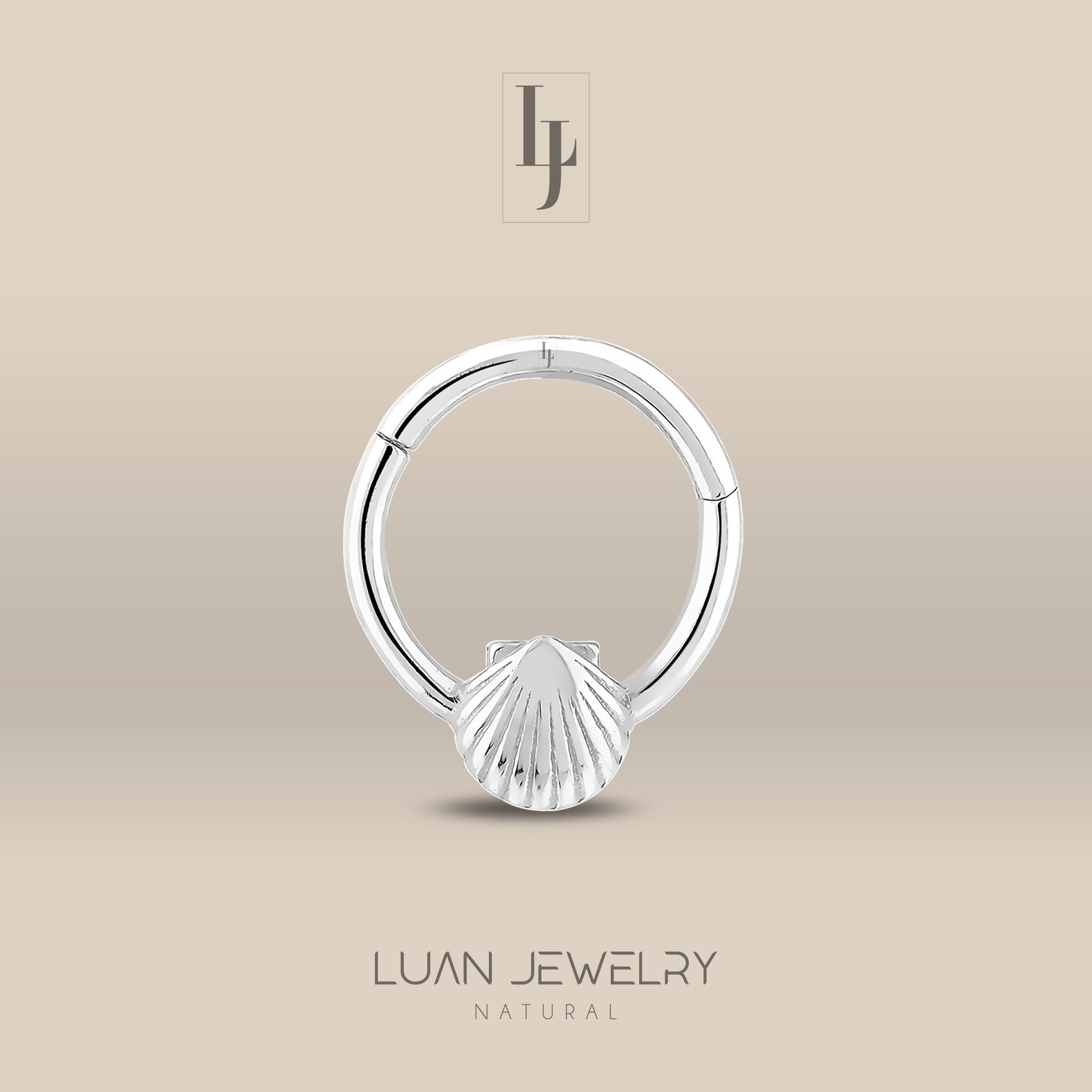 14K Gold Sea Shell Helix Earring, Hoop Rook Piercing, Sea Shell Daith ...